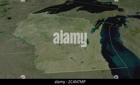 Zoom in on Wisconsin (state of United States) outlined. Oblique ...