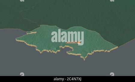 Zoom in on Montevideo (department of Uruguay) outlined. Oblique ...