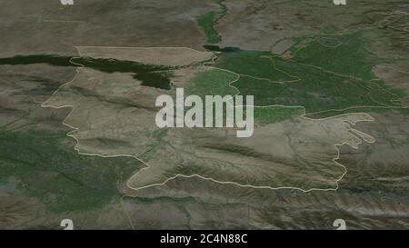 Zoom in on Jizzakh (region of Uzbekistan) outlined. Oblique perspective ...