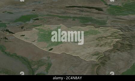 Zoom in on Kashkadarya (region of Uzbekistan) outlined. Oblique ...
