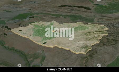 Zoom in on Kashkadarya (region of Uzbekistan) outlined. Oblique ...