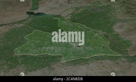 Zoom in on Sirdaryo (region of Uzbekistan) outlined. Oblique ...