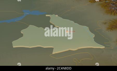 Zoom in on Sirdaryo (region of Uzbekistan) outlined. Oblique ...