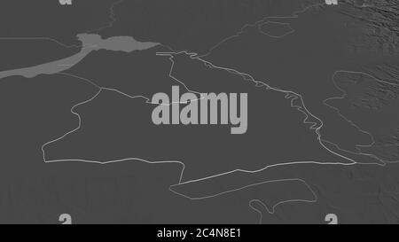 Zoom in on Sirdaryo (region of Uzbekistan) outlined. Oblique ...