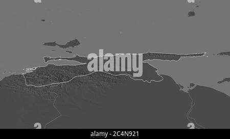 Sucre, state of Venezuela. Bilevel elevation map with lakes and rivers ...