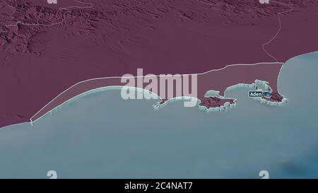 Zoom in on Adan (governorate of Yemen) extruded. Oblique perspective ...