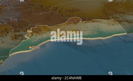 Zoom in on Abyan (governorate of Yemen) outlined. Oblique perspective ...