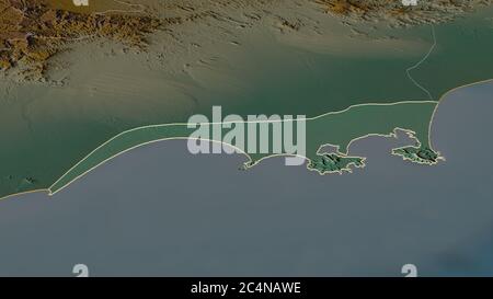 Zoom in on Adan (governorate of Yemen) extruded. Oblique perspective ...