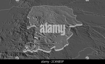 Zoom in on Amran (governorate of Yemen) extruded. Oblique perspective ...
