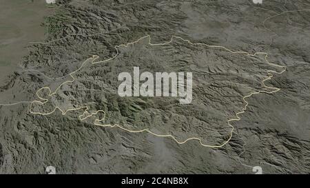 Zoom in on Ibb (governorate of Yemen) outlined. Oblique perspective ...