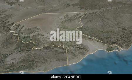 Zoom in on Shabwah (governorate of Yemen) extruded. Oblique perspective ...