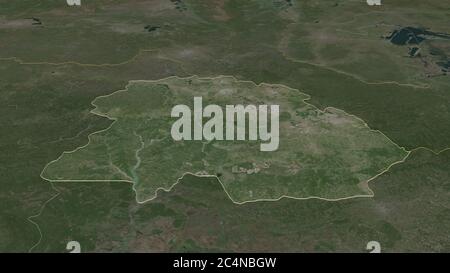 Zoom in on Copperbelt (province of Zambia) outlined. Oblique ...