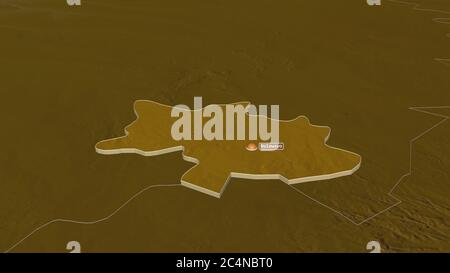 Zoom in on Bulawayo (city of Zimbabwe) outlined. Oblique perspective ...