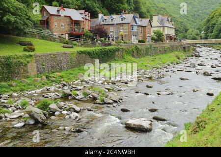 In the gorge of the East Lyn River at Lynmouth North Devon England ...