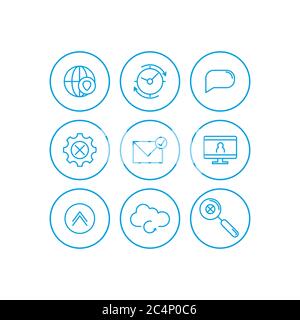 Science concept line icons set with theory and experiment symbols flat ...