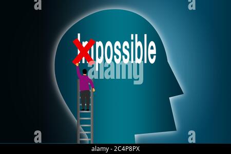 Change impossible to possible with human head, 3D rendering Stock Photo ...