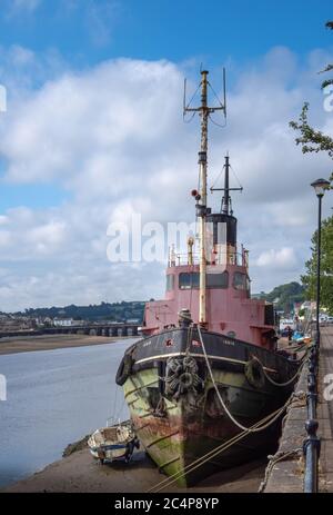 The ex-Thames tug, 'Ionia', moored on the River Torridge at Bideford in ...