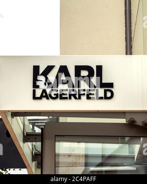 Sign and logo of a Karl Lagerfeld boutique, a ready-to-wear fashion ...