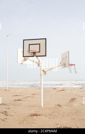 A basketball court in the sand on a small island in the Philippines ...