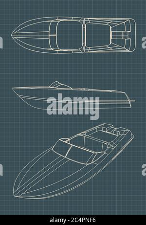 Stylized vector illustration of blueprints of speedboat Stock Vector ...