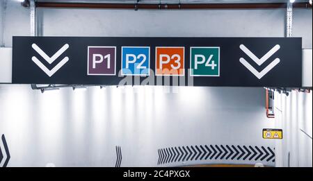 A car parking sign, floor level 4 in an Uxbridge West London car park ...