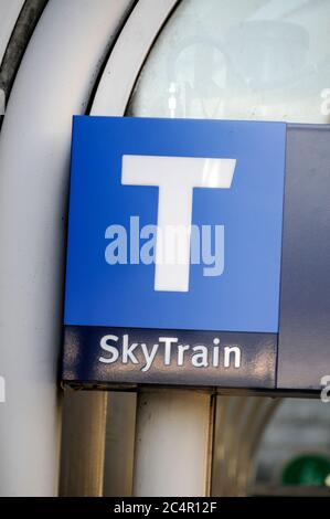 A Skytrain sign of the Canada Line in Vancouver Stock Photo - Alamy