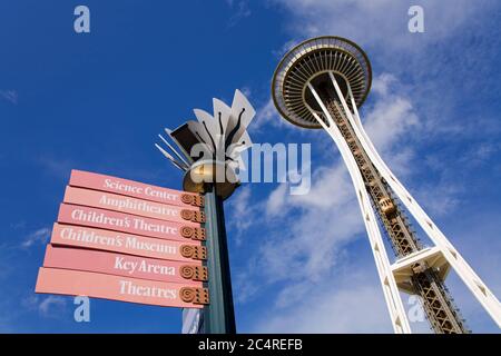 Signs & Space Needle at the Seattle Center, Seattle, Washington State ...