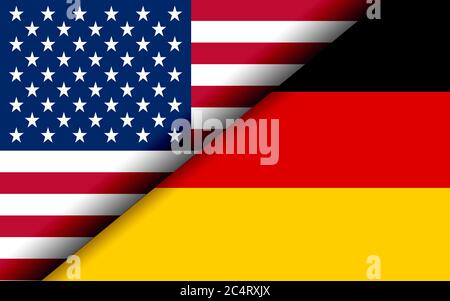 Flags of the USA and Germany divided diagonally. 3D rendering Stock ...