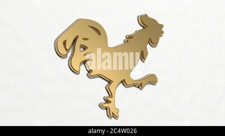 roster on the wall. 3D illustration of metallic sculpture over a white ...