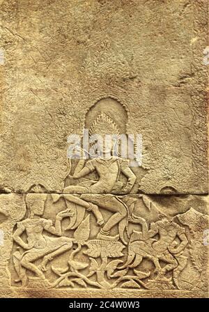 Grunge background with famous landmark Angkor Wat complex, khmer ...