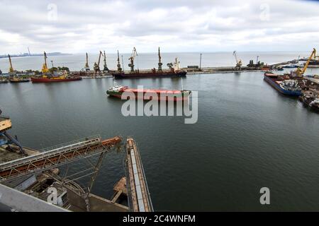 Grain Bulk carrier entering the Port of Necochea in Argentina Stock ...