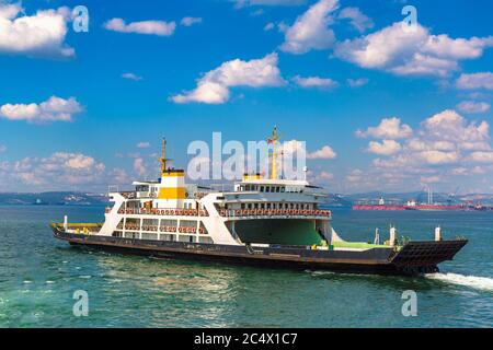 Ferry in Dardanelles strait, Turkey in a beautiful summer day Stock ...