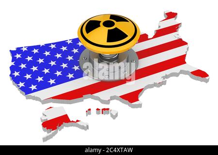 Yellow Atomic Bomb Launch Nuclear Button with Radiation Symbol on a ...