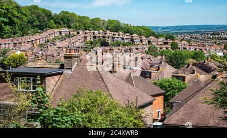 Old Town, Eastbourne, East Sussex, England. A view over the rooftops of ...