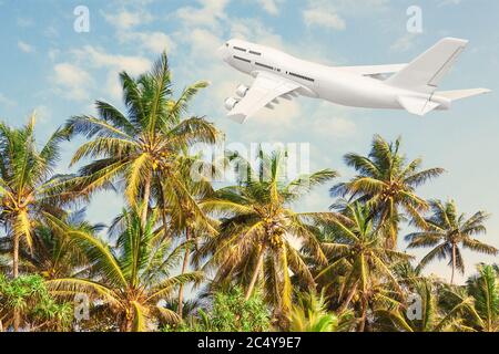 White Jet Passenger's Airplane Flying Over USA Map with Flag on a white ...