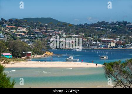 The sand bar and inlet at Merimbula Beach on the Sapphire Coast of New ...