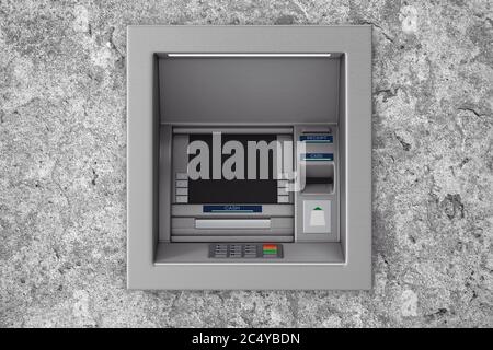 Build In Bank Cash ATM Machine in brick wall. 3d Rendering Stock Photo - Alamy