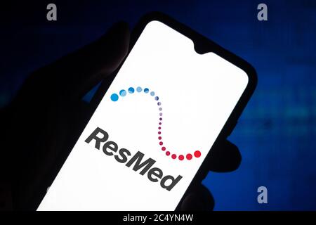 In this photo illustration a ResMed logo seen displayed on a smartphone ...