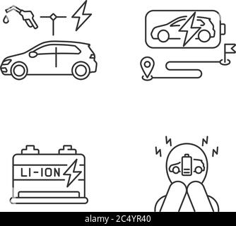 Electric vehicles and energy thin line icons set vector illustration ...