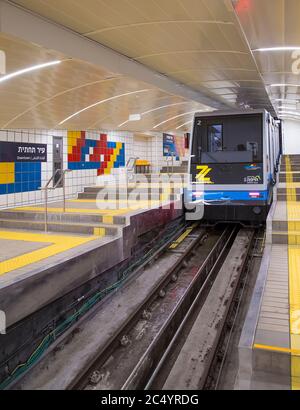 HAIFA, ISRAEL - OCTOBER 24, 2018: The Carmelit an underground funicular ...