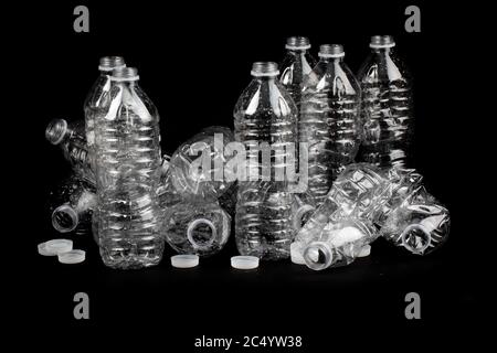 Several plastic water bottles, on 1 July 2026, in Madrid (Spain). 1 ...