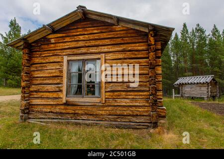 Sami log house at the open-air section of Siida Museum in Inari, which ...
