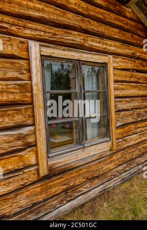 Sami log house at the open-air section of Siida Museum in Inari, which ...