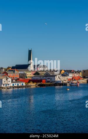 View of Vardo, a town on an island in the Barents Sea in northern ...