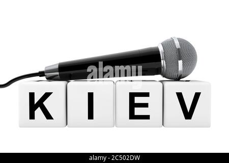 2017 Eurovision Song Contest. Microphone over Kiev Cube Sign on a white ...