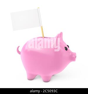 Small pink piggy bank on white background .3d rendering Stock Photo - Alamy
