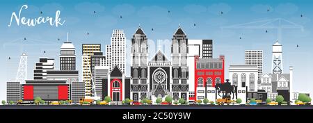 Newark New Jersey City Skyline Silhouette with Black Buildings Isolated ...