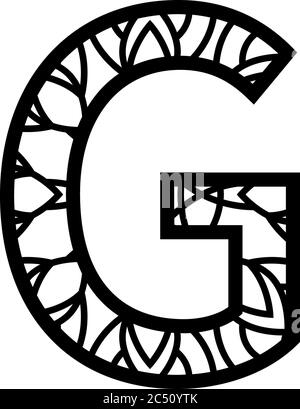 letter G. Black flower alphabet. Beautiful capital letter with shadow ...