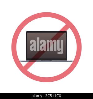 No laptop prohibited sign, no computer forbidden modern round sticker ...