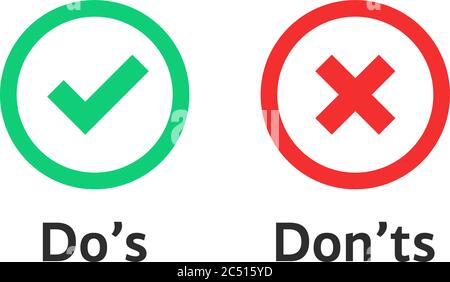 Dos and donts list with checkmark and cross mark. Ui design. Check mark ...